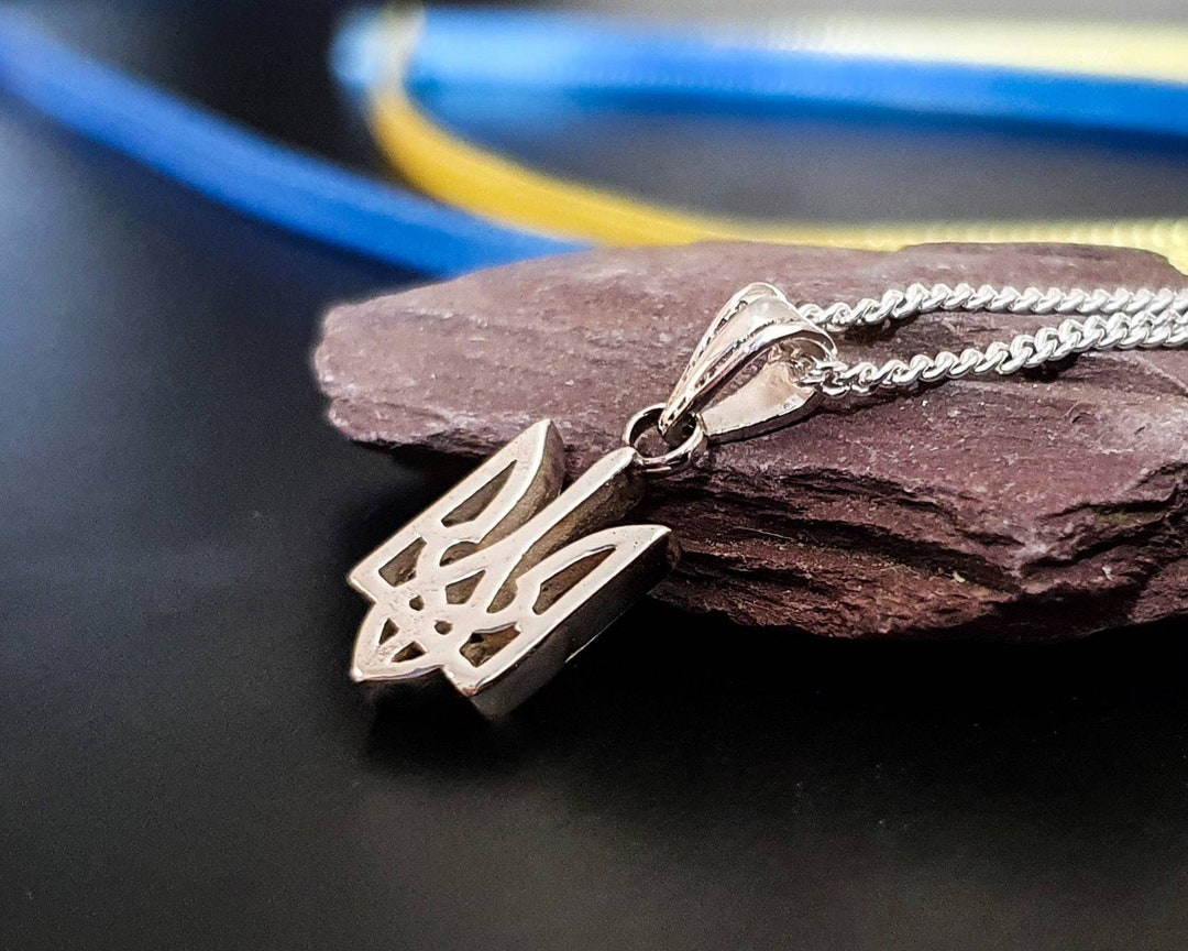 Ukrainian Necklace Trident Tryzub Pendant With Chain Sterling Silver ...