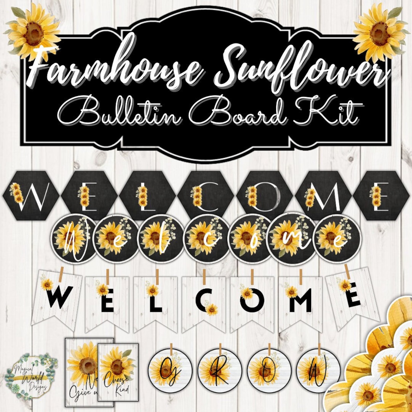 Sunflower Farmhouse Bulletin Board Kit | Bulletin Board Borders ...