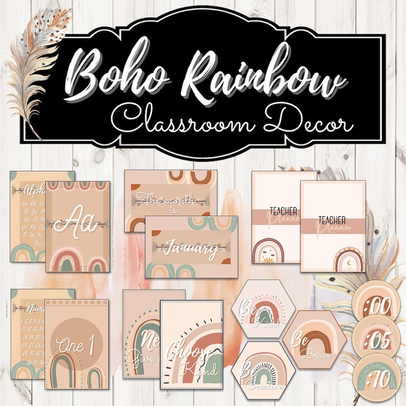 Boho Rainbow Classroom Decor Bundle | Calm Boho Classroom Decor ...