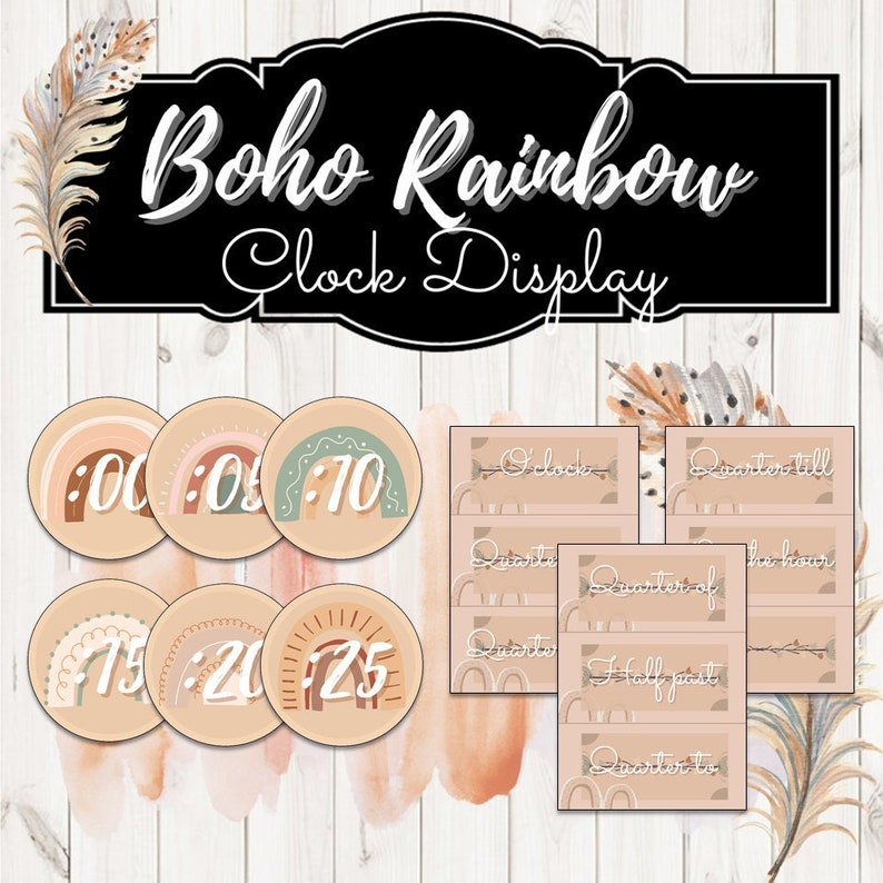 Boho Rainbow Clock Display Boho Rainbow Clock Templates - Etsy