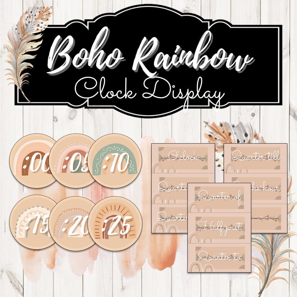 Boho Rainbow Clock Display Boho Rainbow Clock Templates - Etsy