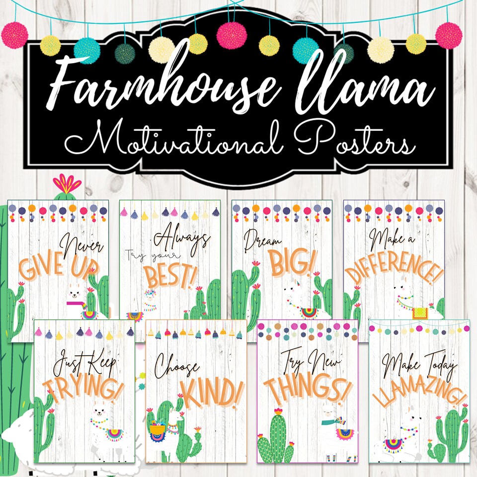 Farmhouse Llama & Cactus Wall Decor Llama and Cactus Posters Farmhouse ...
