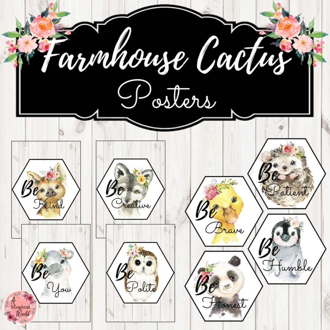 Farmhouse Cactus Growth Mindset Posters - Watercolor Themed Classroom ...