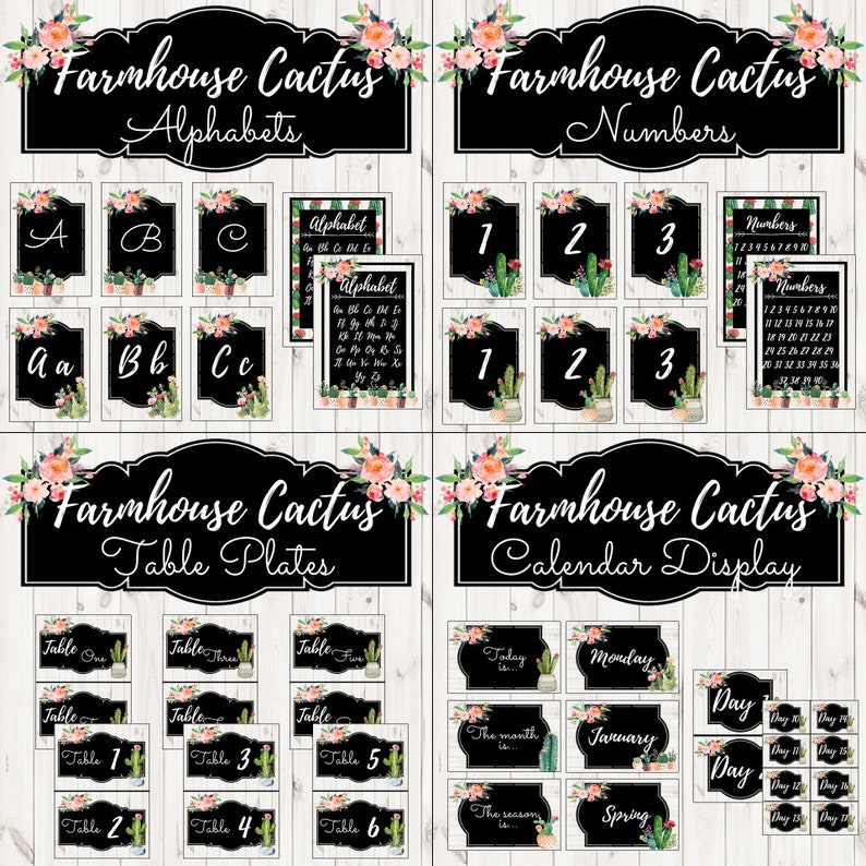 Farmhouse Watercolor Cactus & Succulent Classroom Decor | Watercolor ...