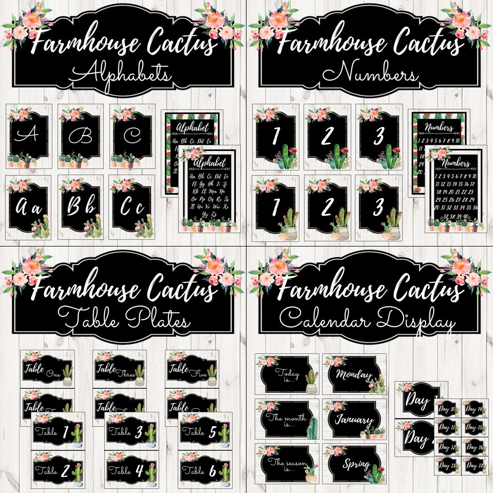 Farmhouse Watercolor Cactus & Succulent Classroom Decor | Watercolor ...