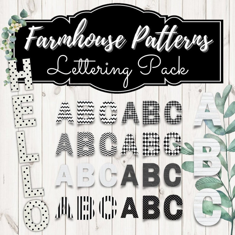 Farmhouse Patterns Lettering Pack - Farmhouse Bulletin Board Letters ...