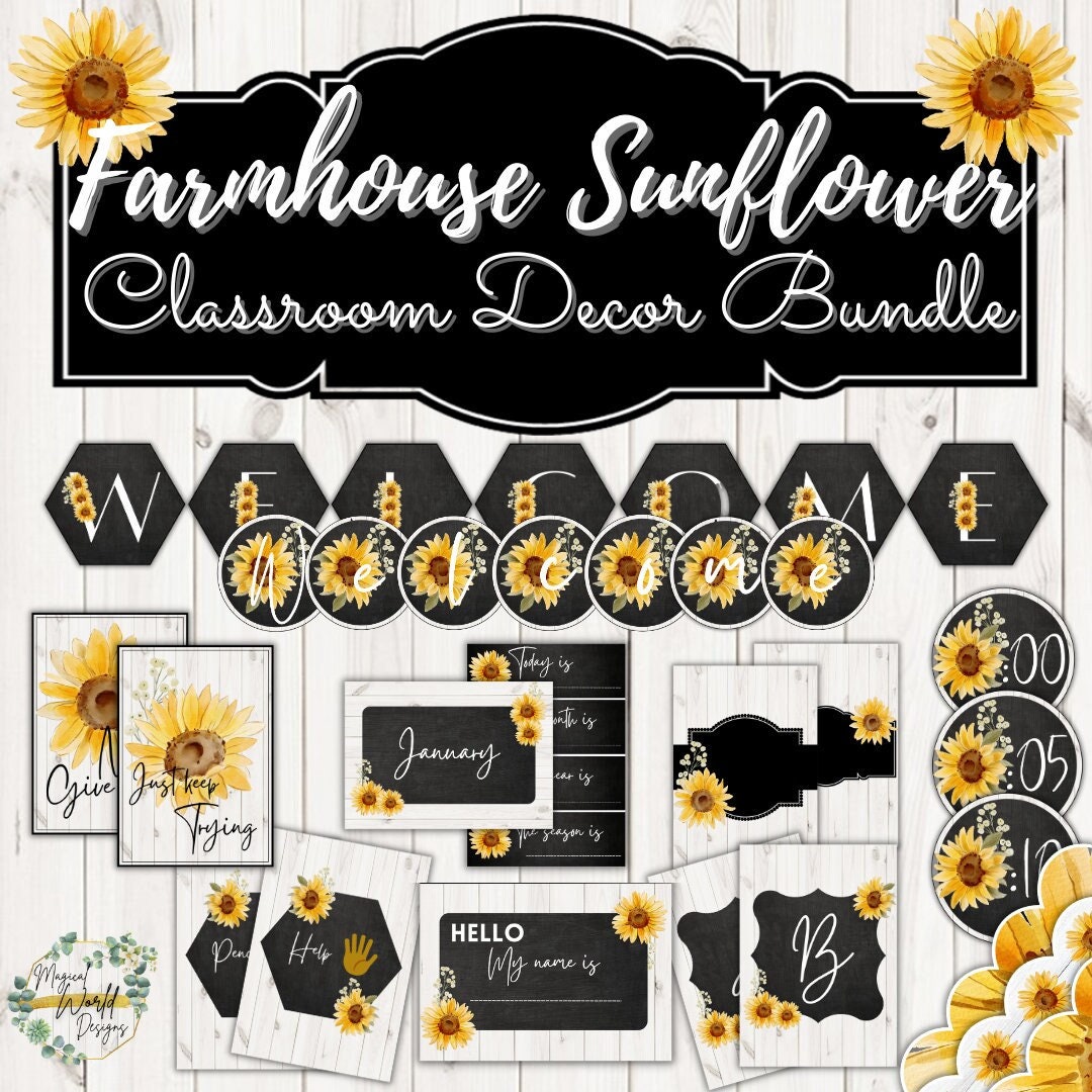 Sunflowers Farmhouse Classroom Decor Bundle | Farmhouse Sunflowers ...