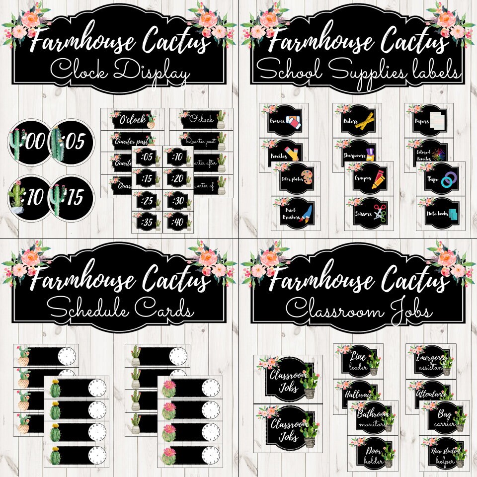 Farmhouse Watercolor Cactus & Succulent Classroom Decor | Watercolor ...