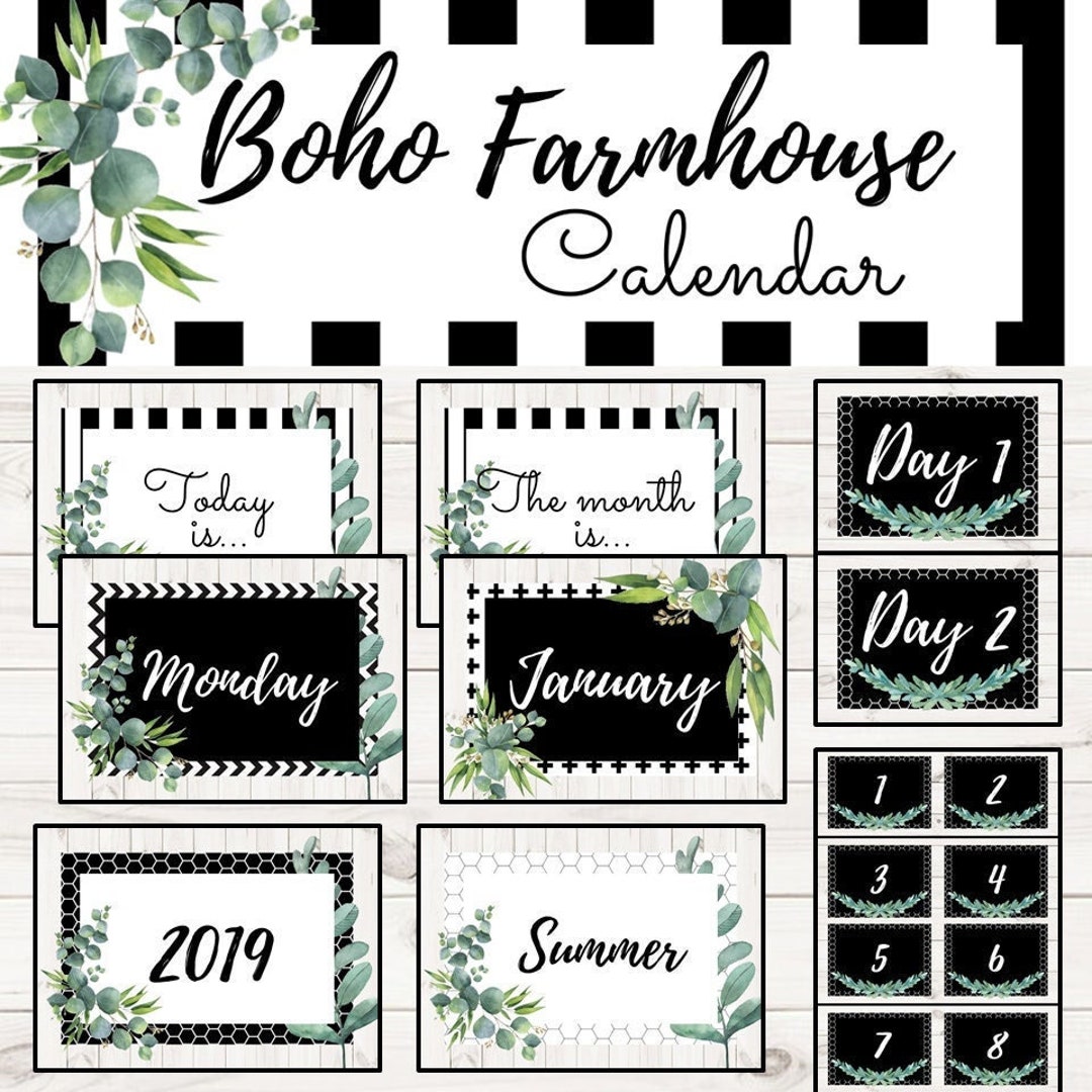 Farmhouse Calendar Display - Boho Farmhouse Classroom Theme | Farmhouse ...