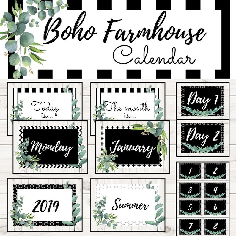 Farmhouse Calendar Display - Boho Farmhouse Classroom Theme | Farmhouse ...