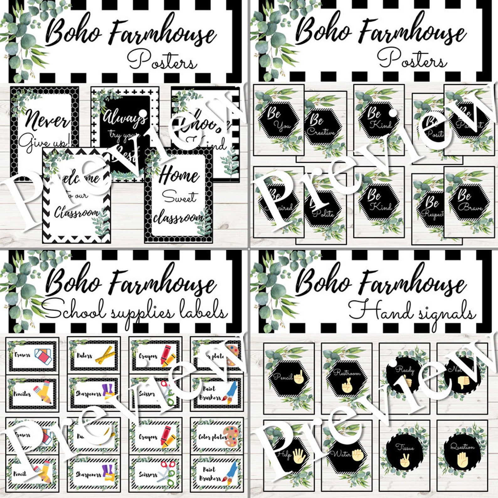 Farmhouse Classroom Decor Set | Boho Farmhouse Theme Decor Bundle ...