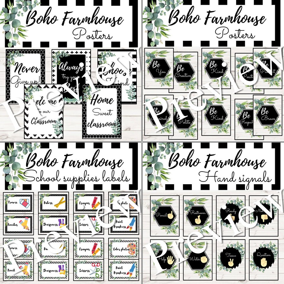 Farmhouse Classroom Decor Set | Boho Farmhouse Theme Decor Bundle ...