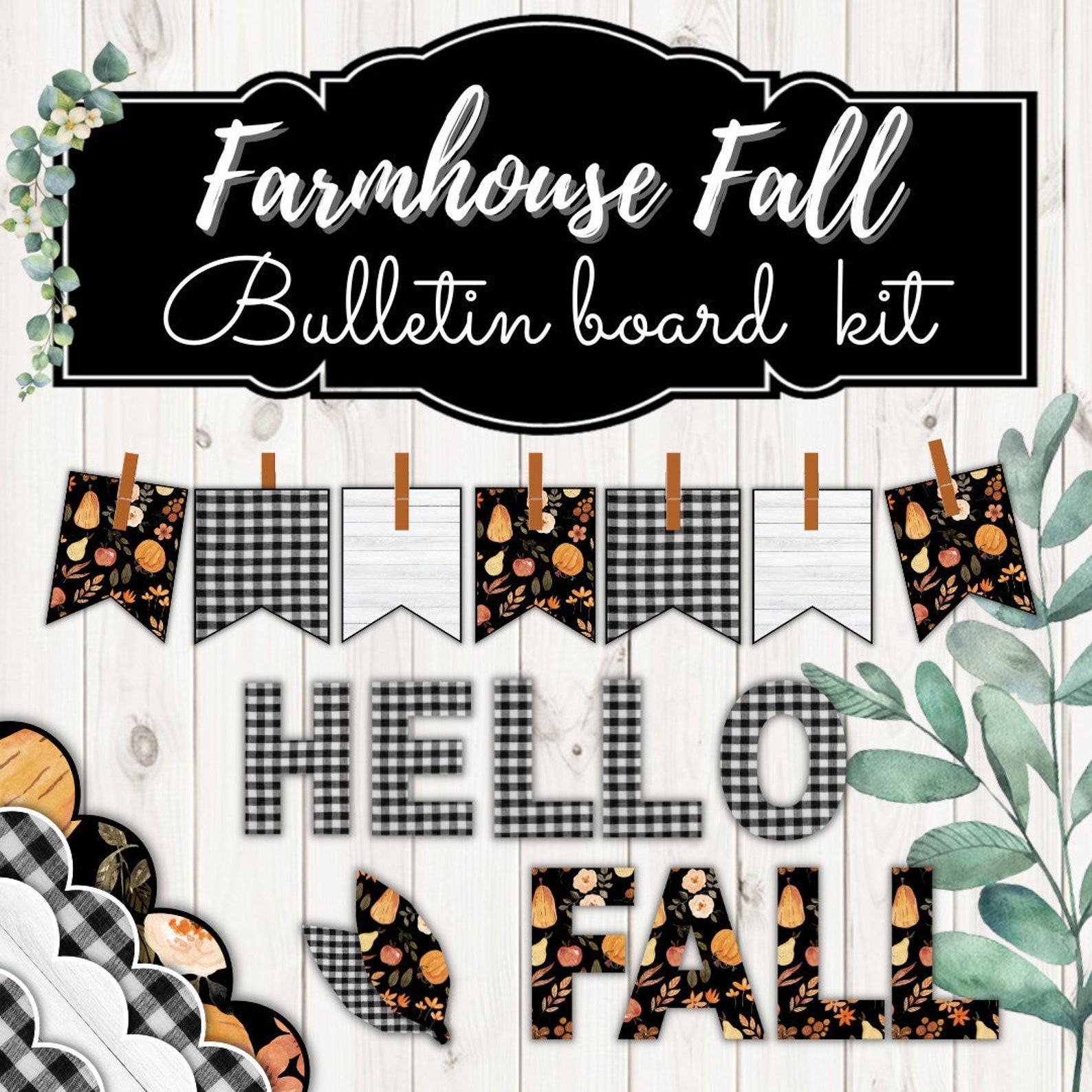 Fall Farmhouse Bulletin Board Kit | Fall Bulletin Board Borders ...