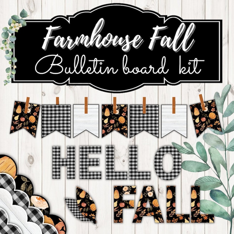 Fall Farmhouse Bulletin Board Kit | Fall Bulletin Board Borders ...
