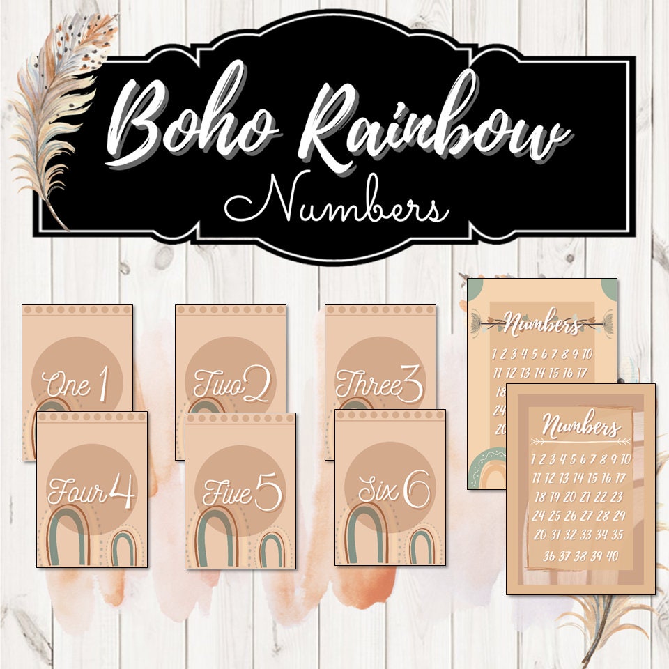 Boho Rainbow Alphabet and Numbers Posters - Boho Rainbow Classroom ...
