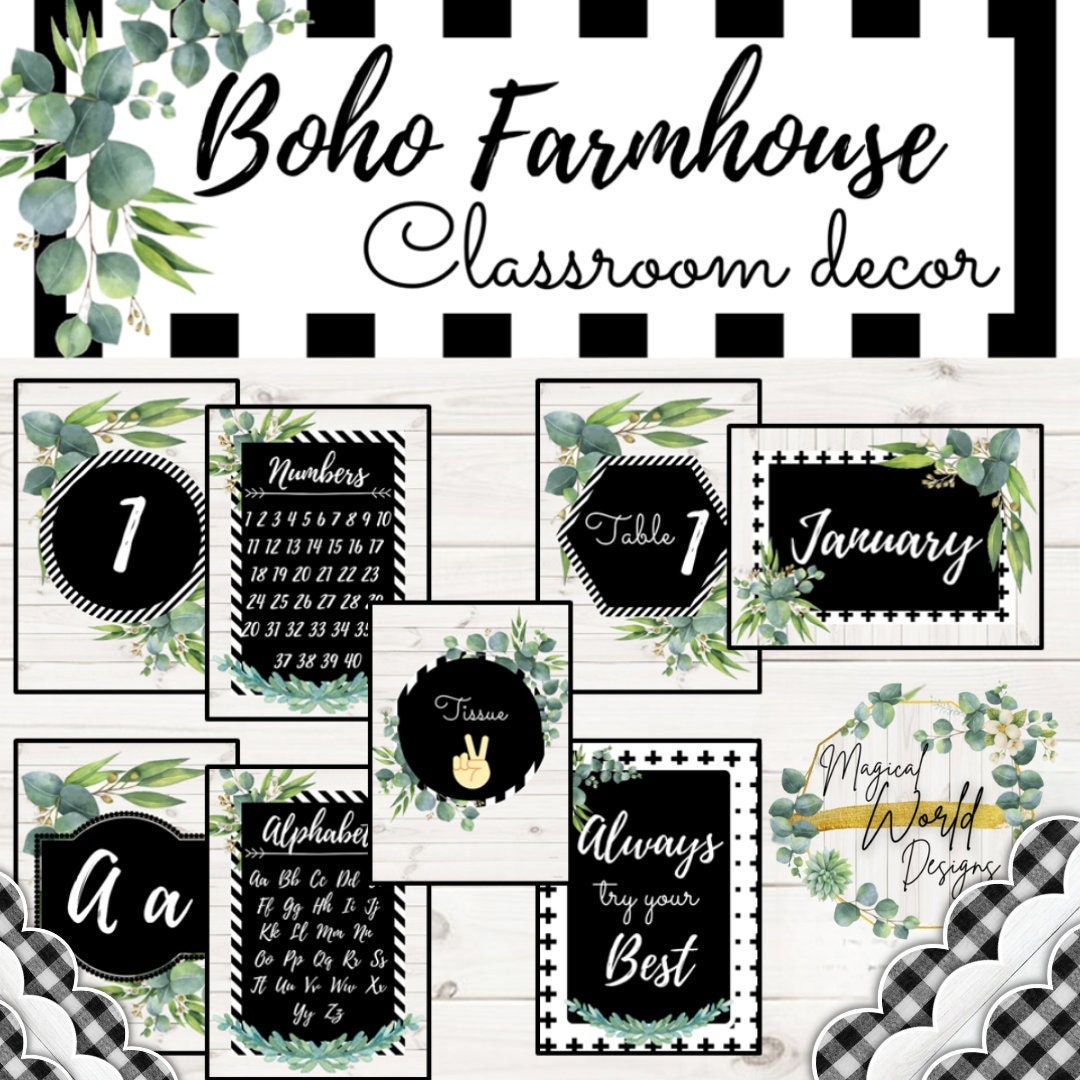 Farmhouse Classroom Decor Set | Boho Farmhouse Theme Decor Bundle ...