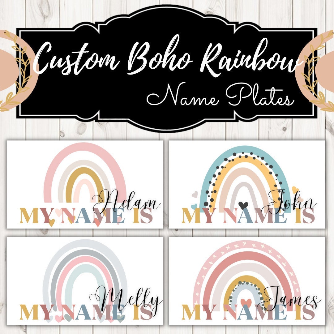 Boho Rainbow Custom Name Plates Personalized Students' Name Tags ...