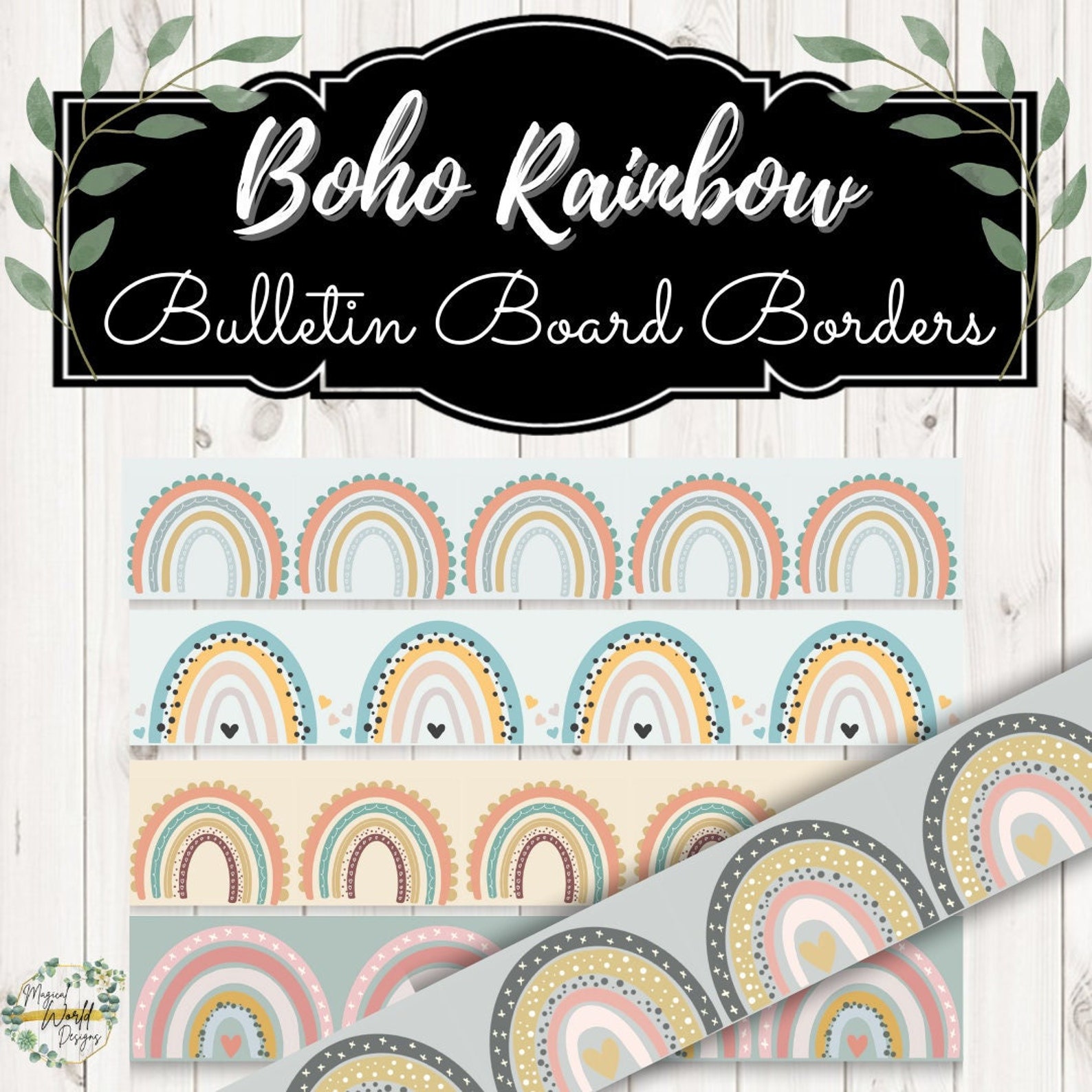 Boho Rainbow Bulletin Board Borders | Rainbow Classroom Decor | Boho ...