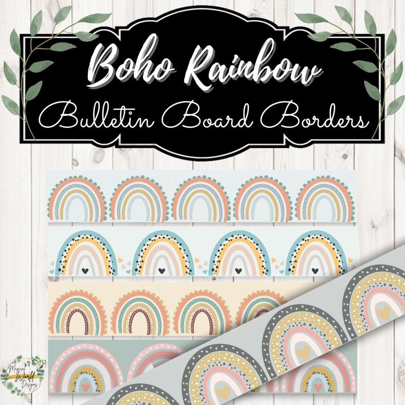 Boho Rainbow Bulletin Board Borders | Rainbow Classroom Decor | Boho ...