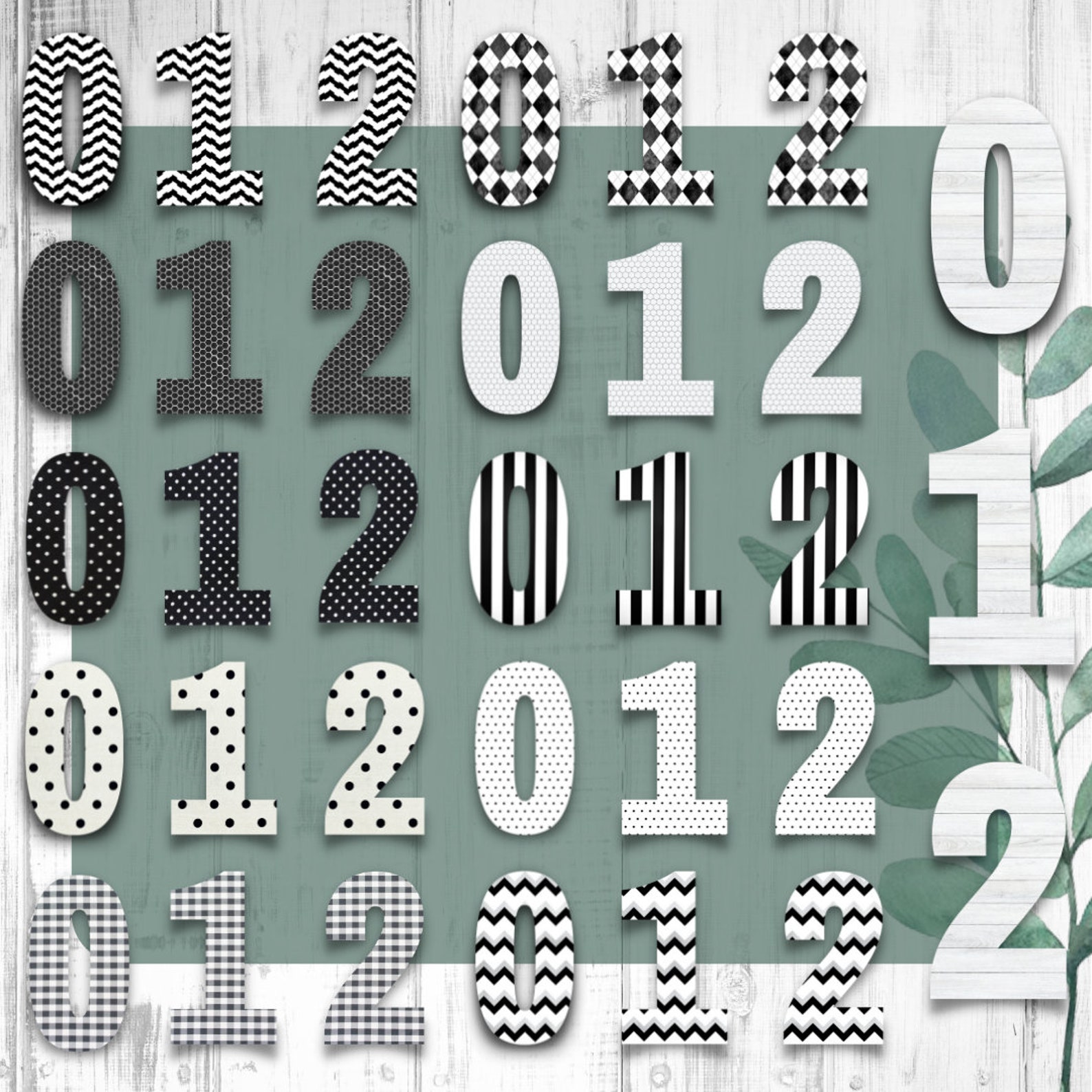 Farmhouse Patterns Numbers Display - Bulletin Board Numbers Bundle ...