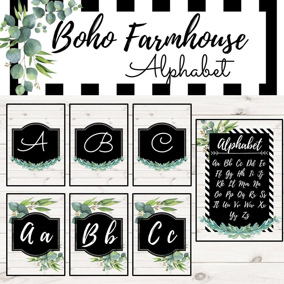 Farmhouse Alphabet and Number Posters - Boho Farmhouse Classroom Decor ...