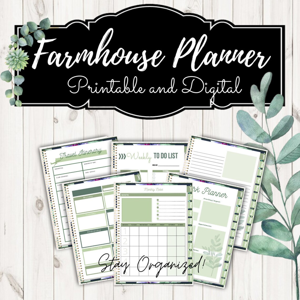 Farmhouse Planner Printable & Digital with Matching Stickers | Etsy
