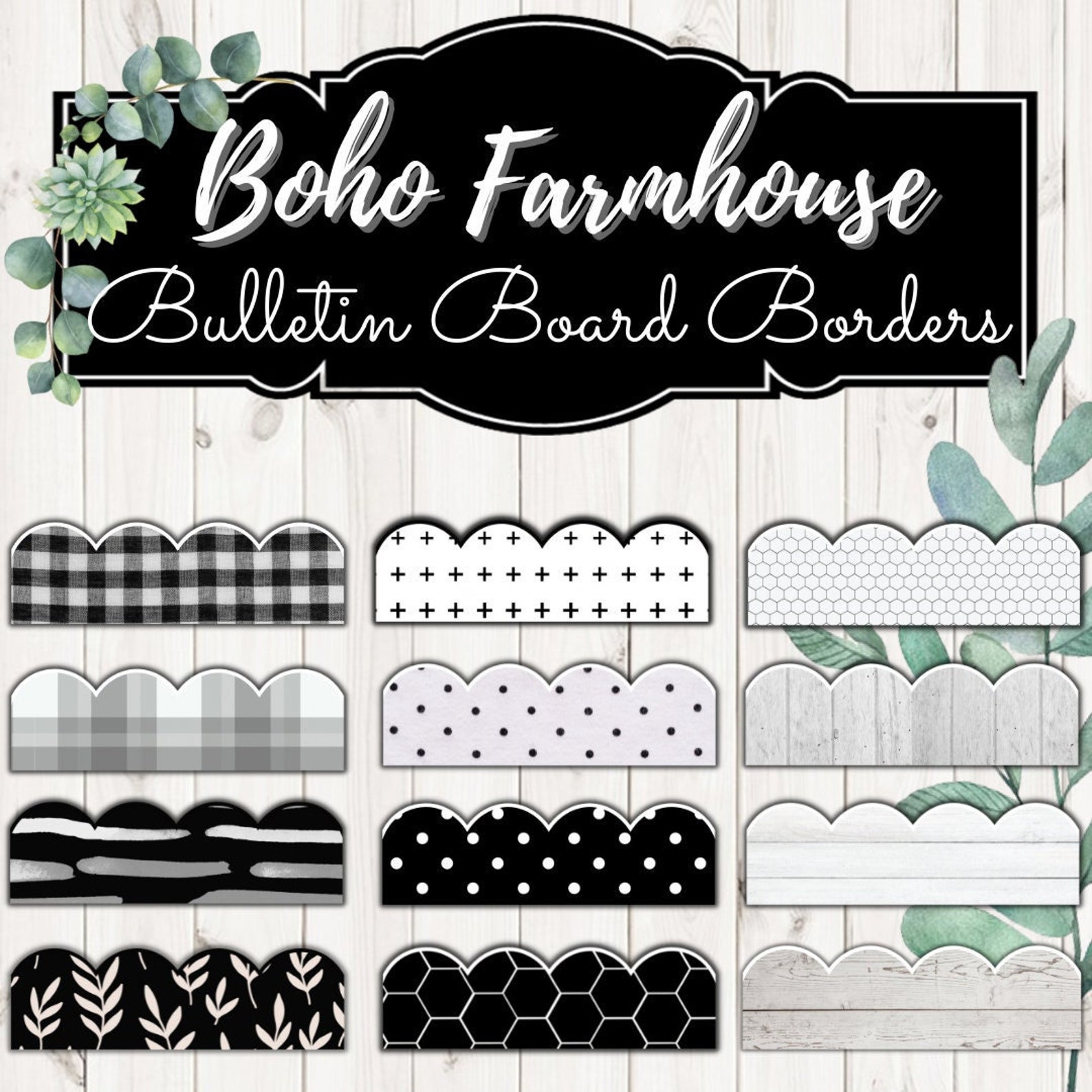Farmhouse Patterns Bulletin Board Borders | Modern Farmhouse Classroom ...
