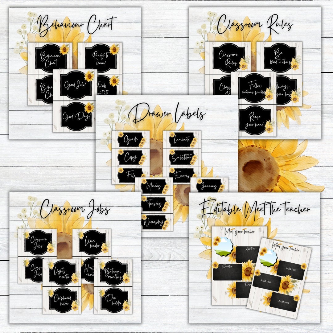 Sunflowers Farmhouse Classroom Decor Bundle | Farmhouse Sunflowers ...