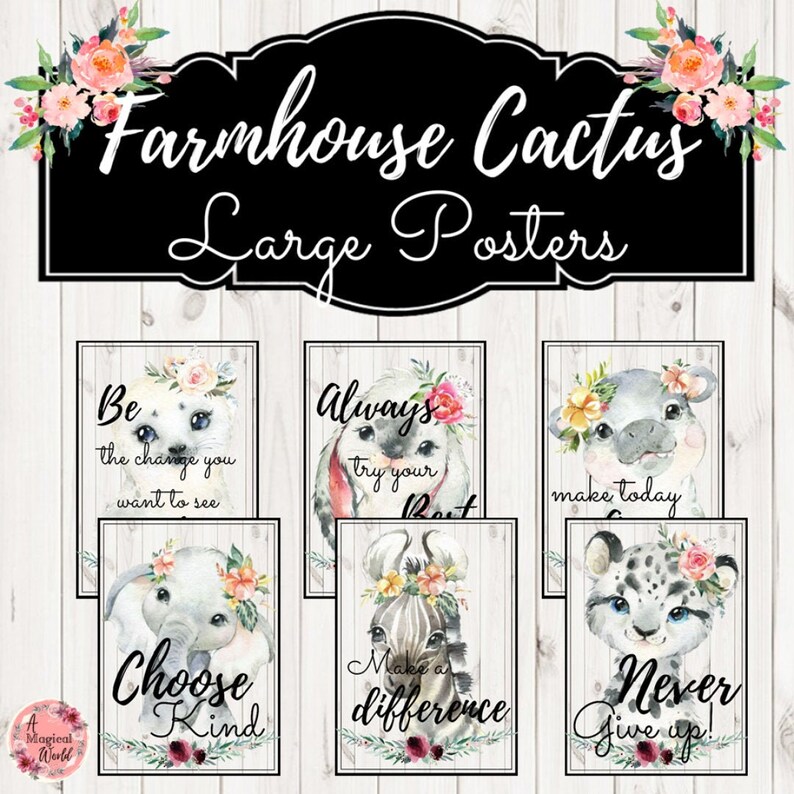 Farmhouse Cactus Growth Mindset Posters Watercolor Themed - Etsy