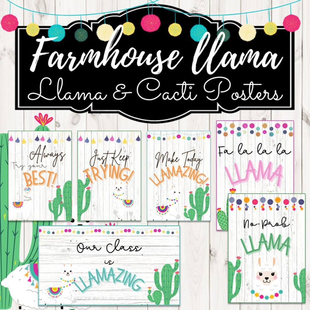 Farmhouse Llama & Cactus Wall Decor - Llama and Cactus Posters ...