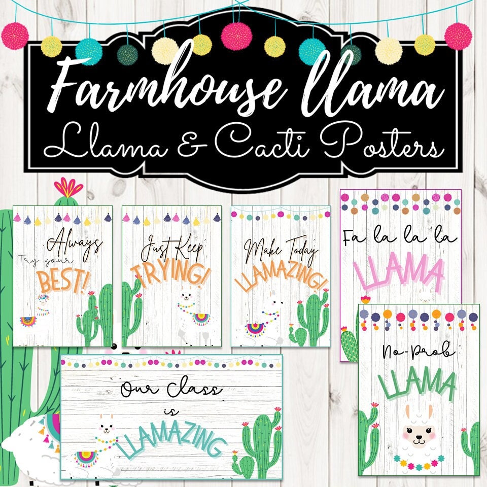 Farmhouse Llama & Cactus Wall Decor Llama and Cactus Posters Farmhouse ...