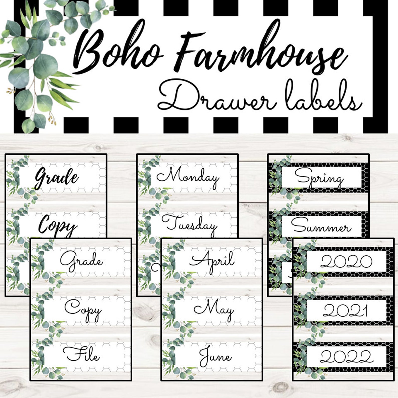 Farmhouse Schedule Cards & Drawer Labels - Boho Farmhouse Classroom ...