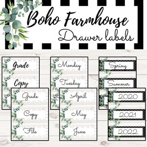 Farmhouse Schedule Cards & Drawer Labels - Boho Farmhouse Classroom ...