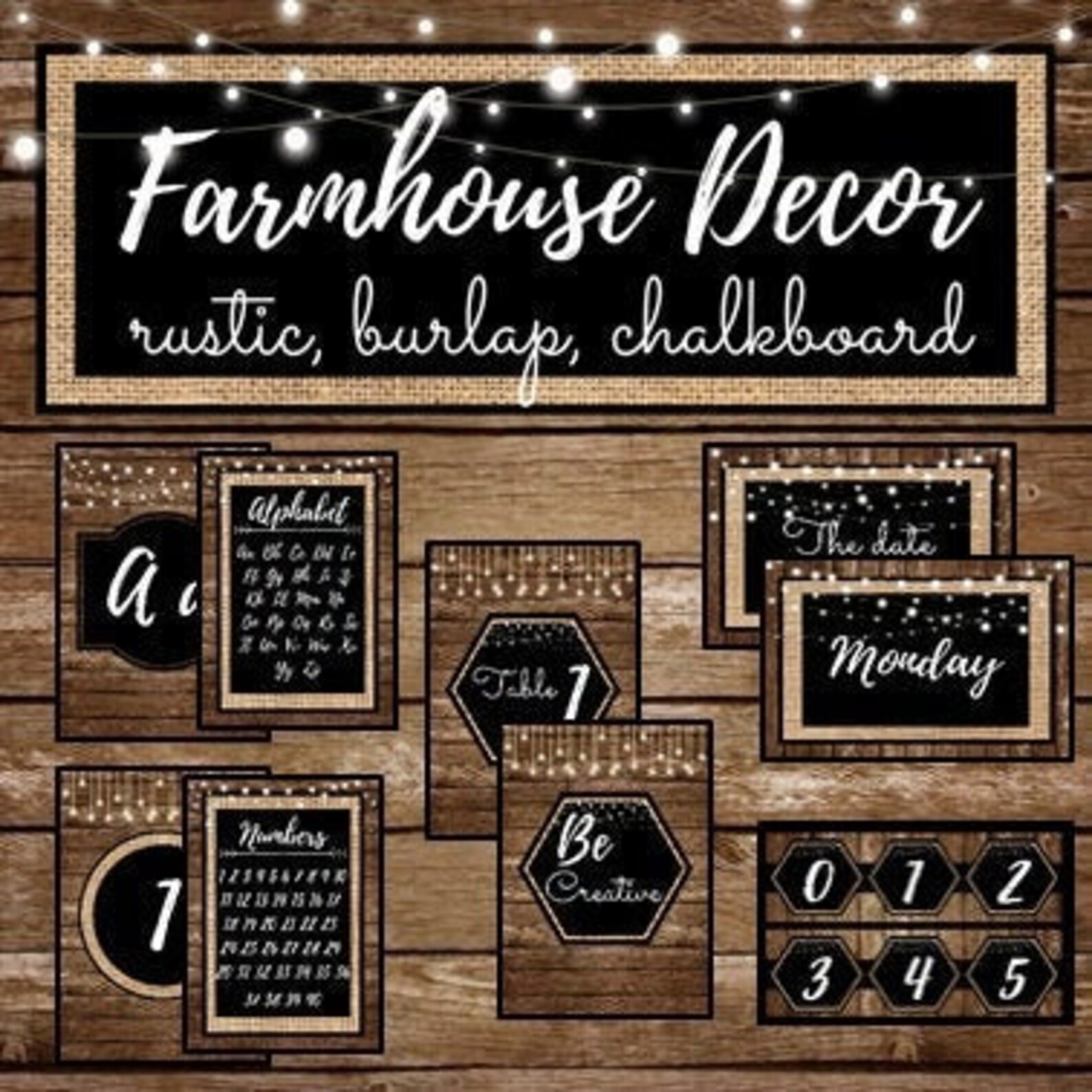 Farmhouse Rustic Editable Classroom Decor Bundle | Rustic Wood, Burlap ...
