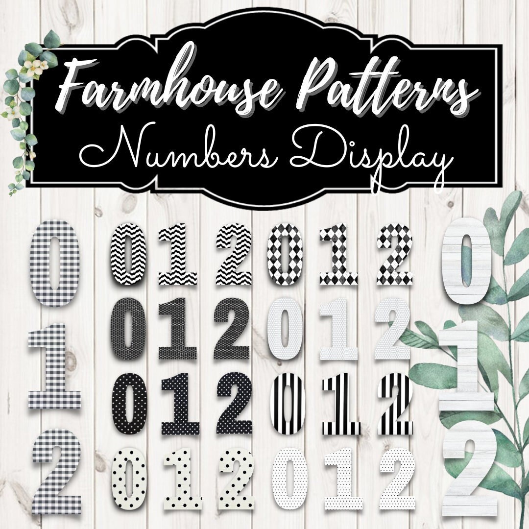 Farmhouse Patterns Numbers Display - Bulletin Board Numbers Bundle ...