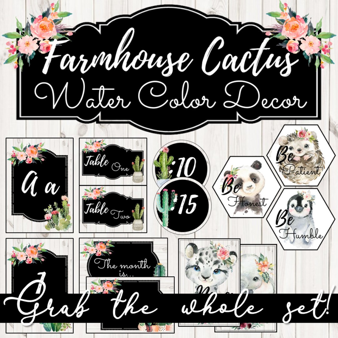 Farmhouse Cactus Growth Mindset Posters Watercolor Themed - Etsy