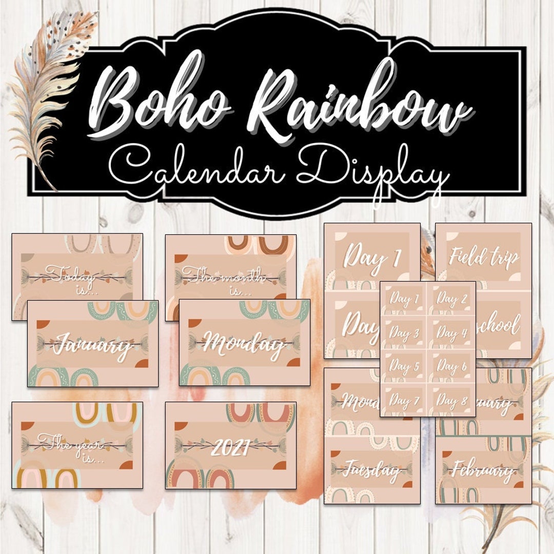Boho Rainbow Calendar Display Templates - Boho Rainbow Classroom Theme ...