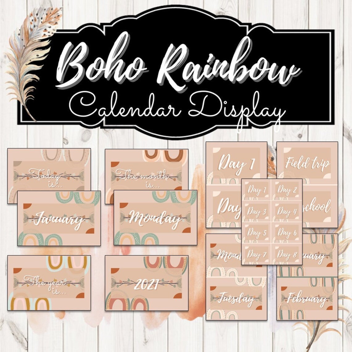 Boho Rainbow Calendar Display Templates Boho Rainbow - Etsy