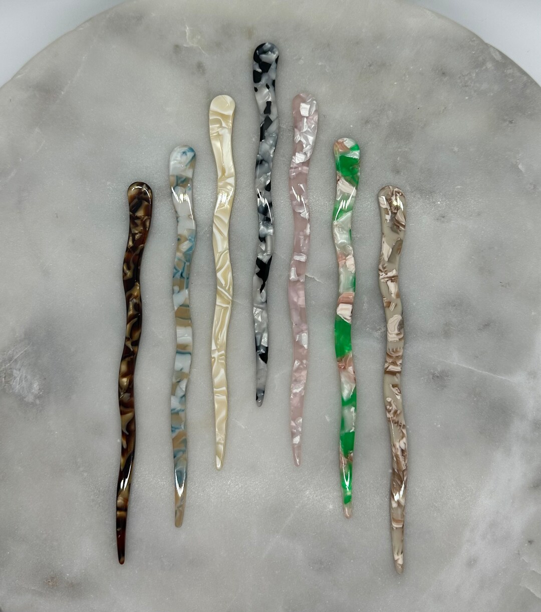 Wavy Hair Sticks Group 2, 7" Flat Hair Sticks, Vintage Style Chinese ...
