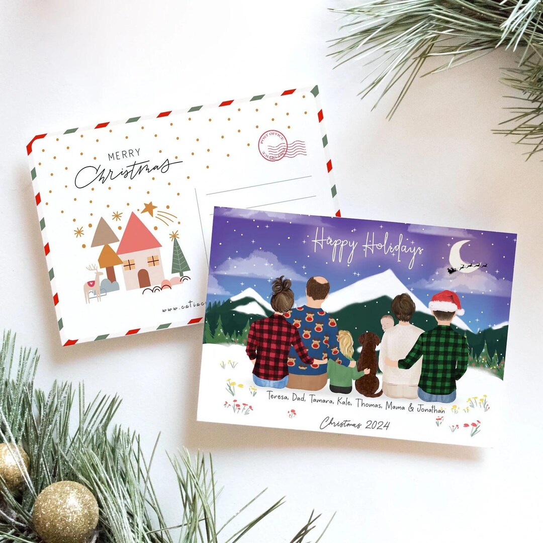 Set of Personalized Christmas Postcards With Envelope for Family ...