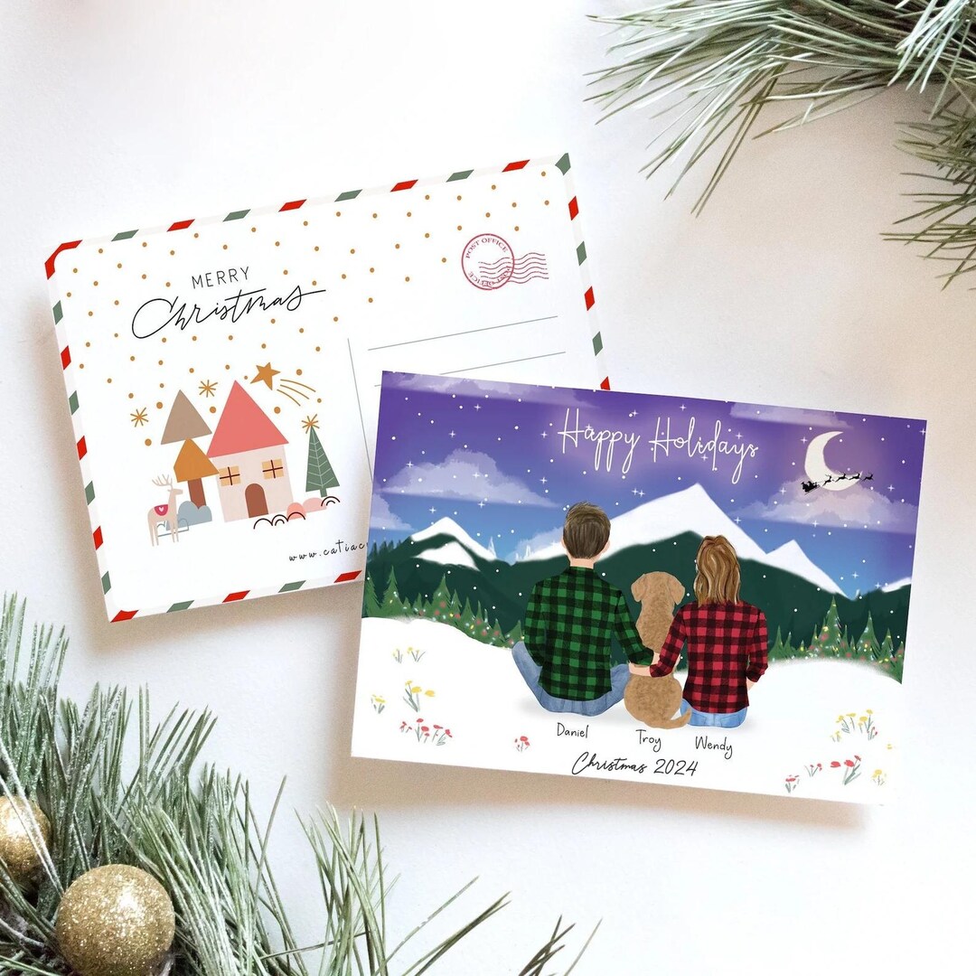 Personalized Christmas Postcards With Envelope for Couples With Dogs ...