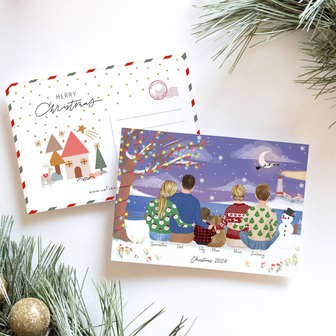 Set of Personalized Christmas Postcards With Envelope for Family ...