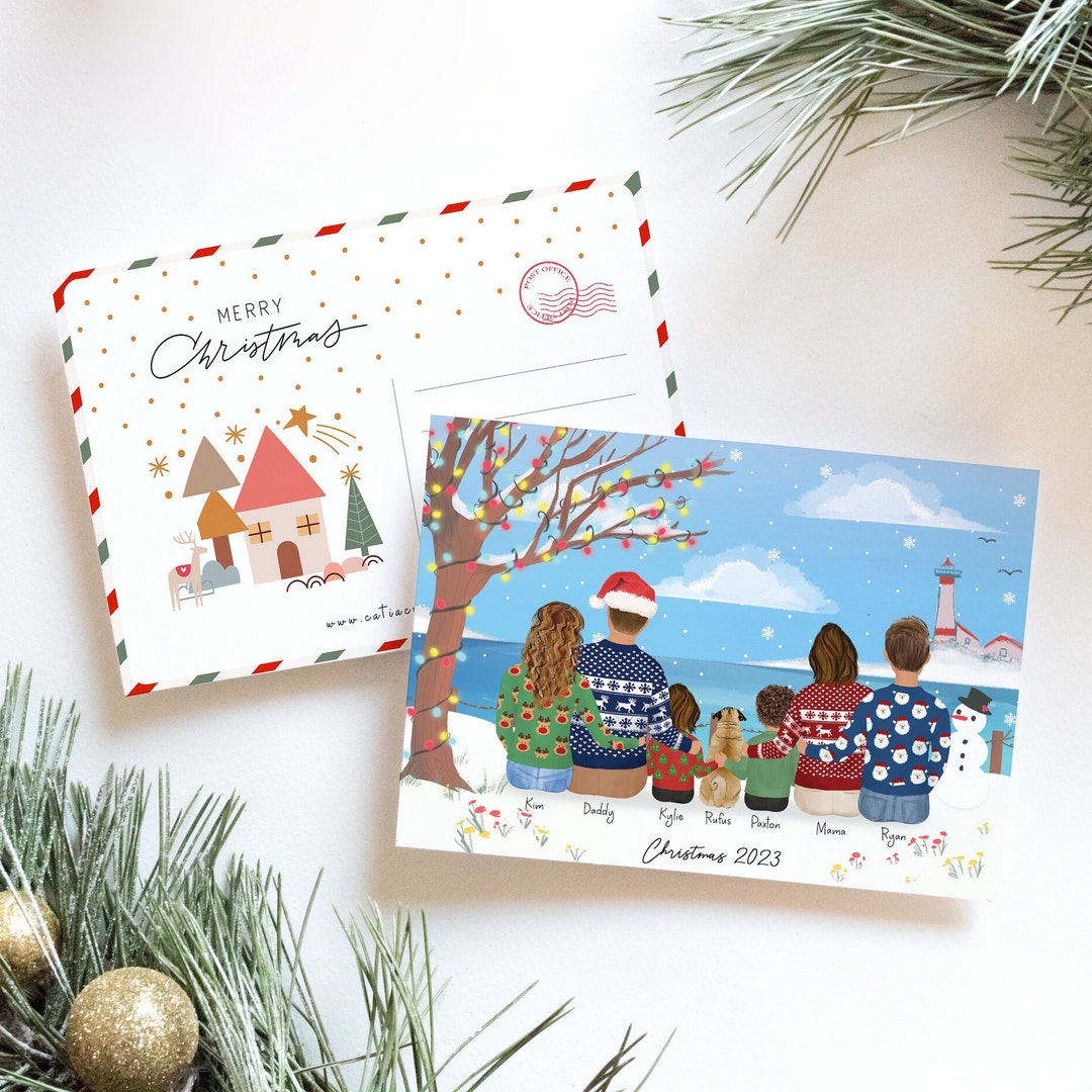 Personalized Christmas Postcards With Envelope for Family, Holidays ...