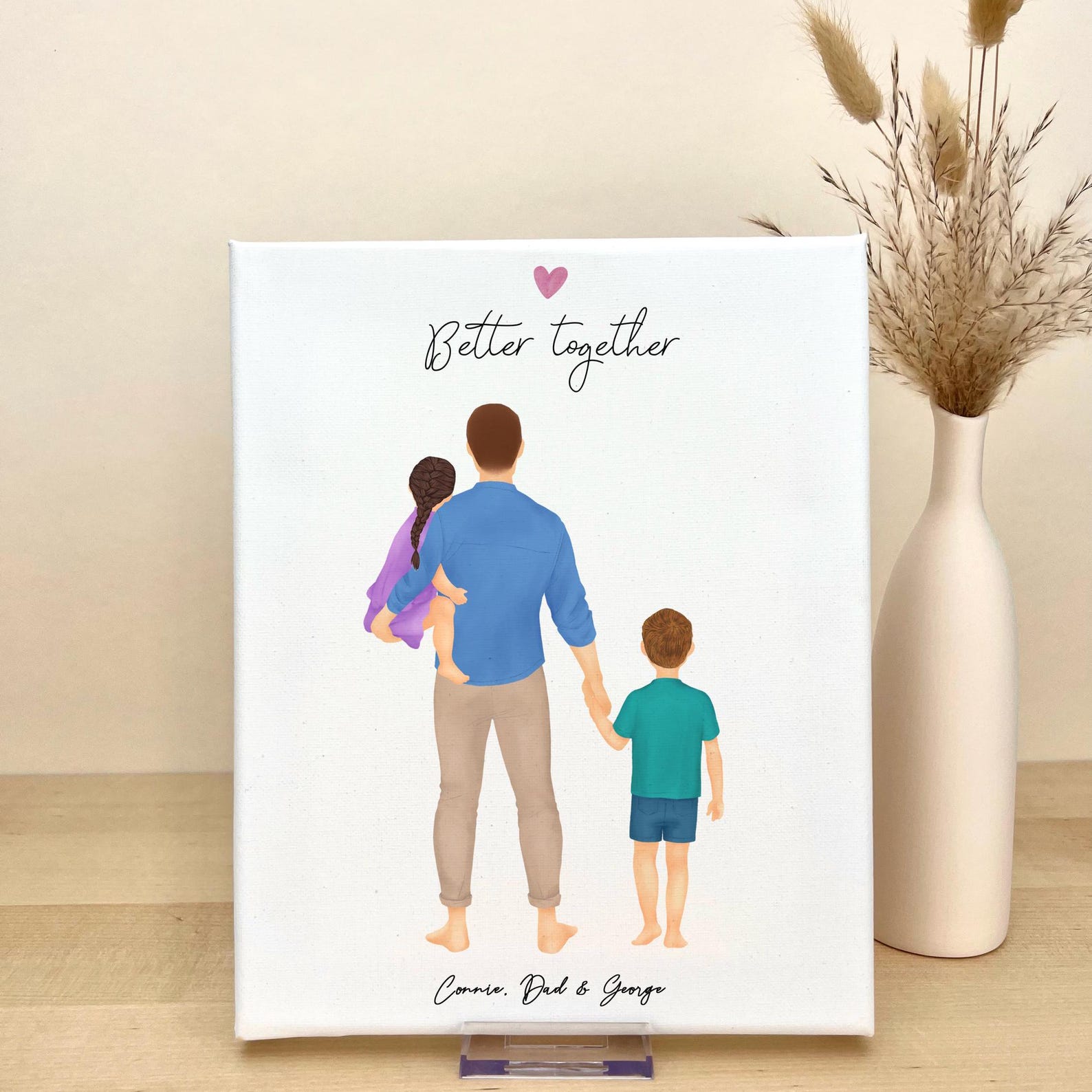Personalized Canvas Artwork for Dad and Kids, Birthday Gift for Dad ...