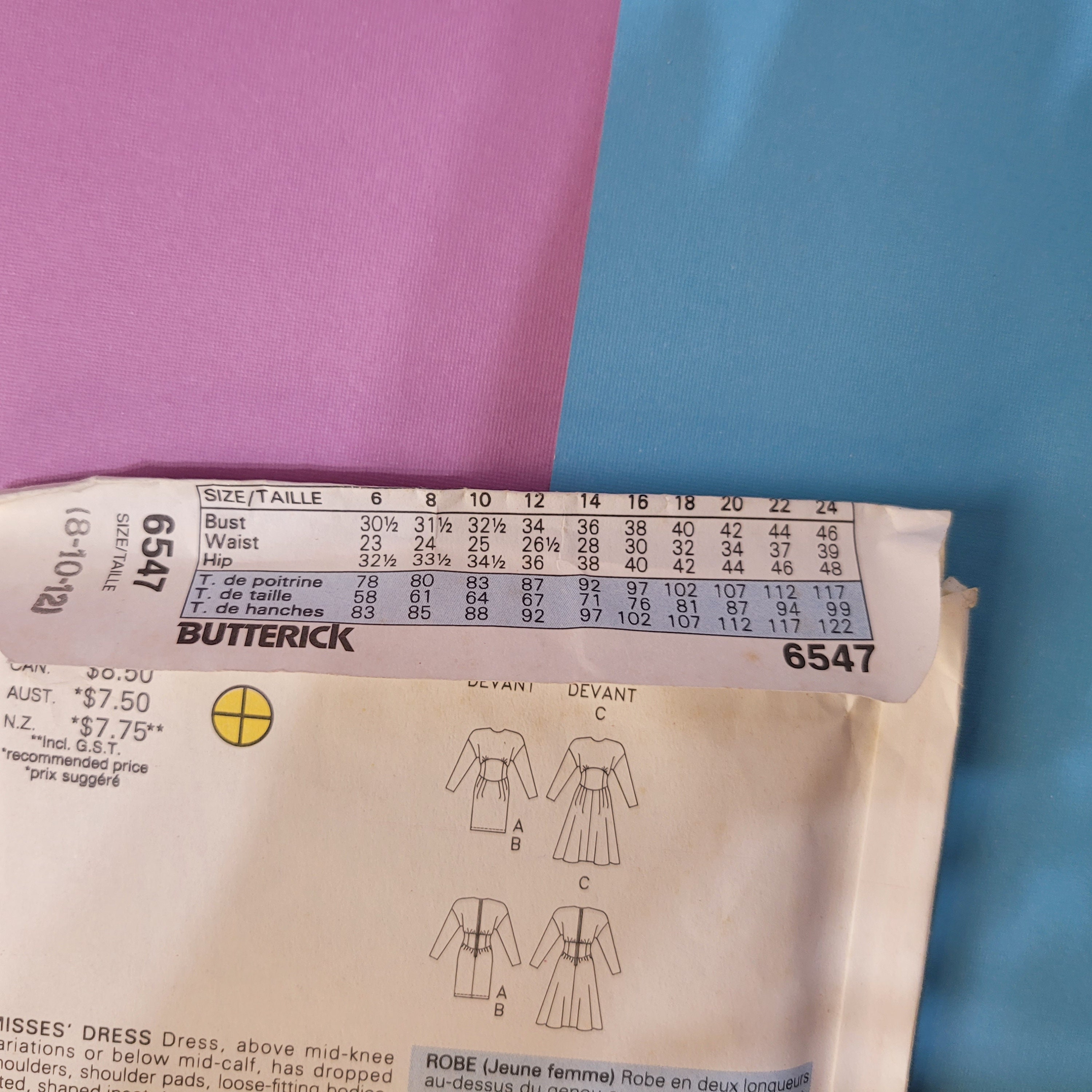 Vintage 1988 Butterick Easy Dress Sewing Pattern 6547 Size 8 - Etsy