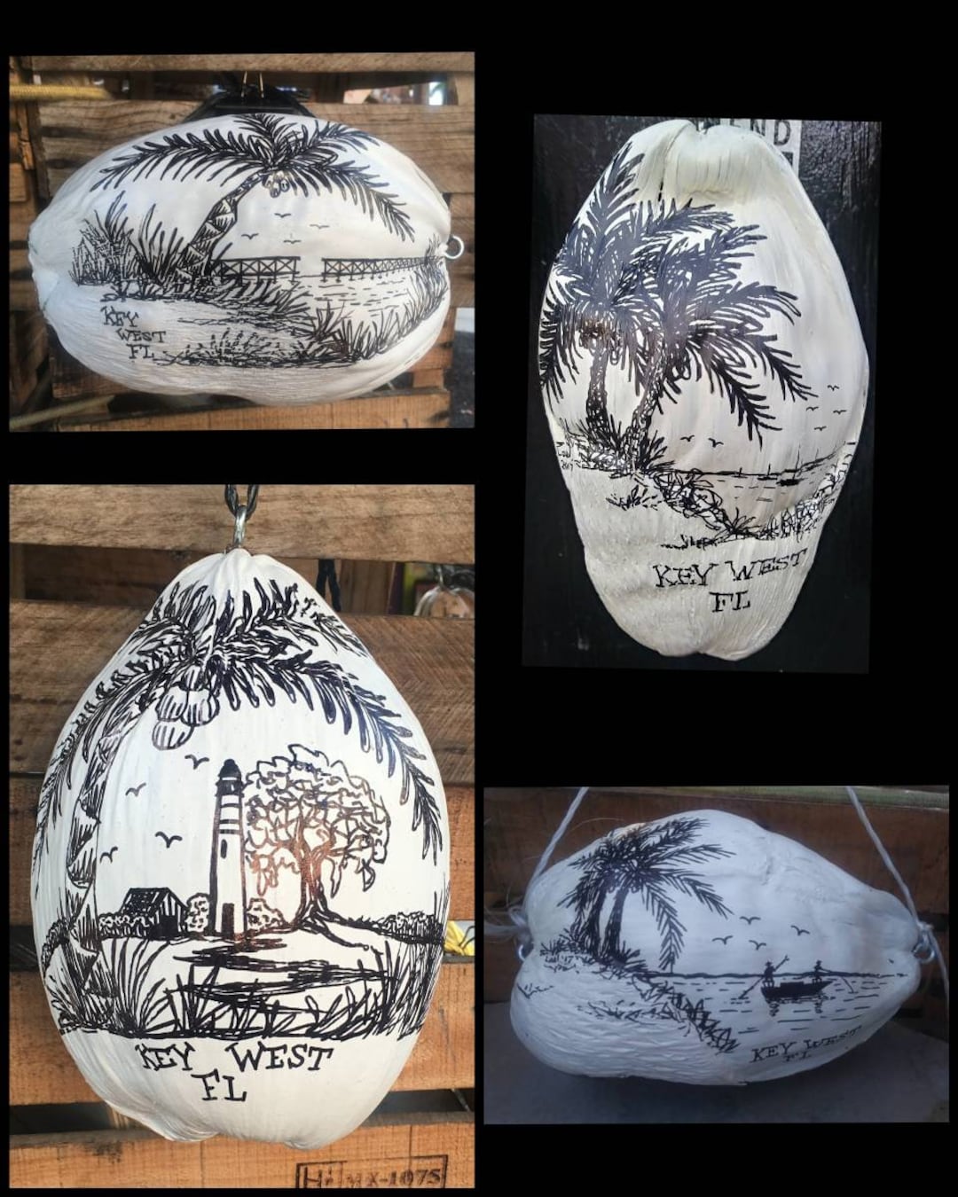 Hand Painted Black and White KEY WEST COCONUTS - Etsy
