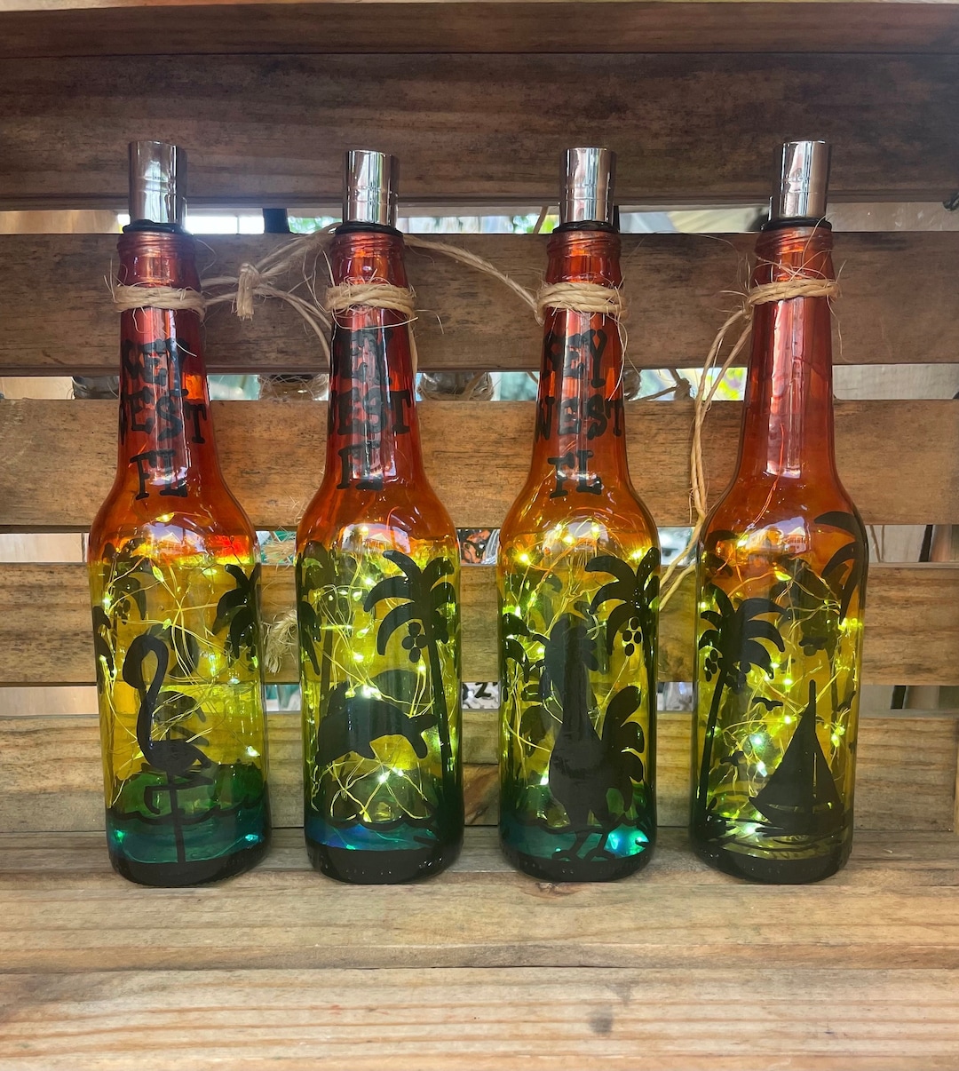HAND PAINTED UPCYCLED Key West Souvenir Beer Bottle Lights/ Oil ...