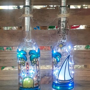 HAND PAINTED UPCYCLED Key West Souvenir Beer Bottle Lights/oil ...