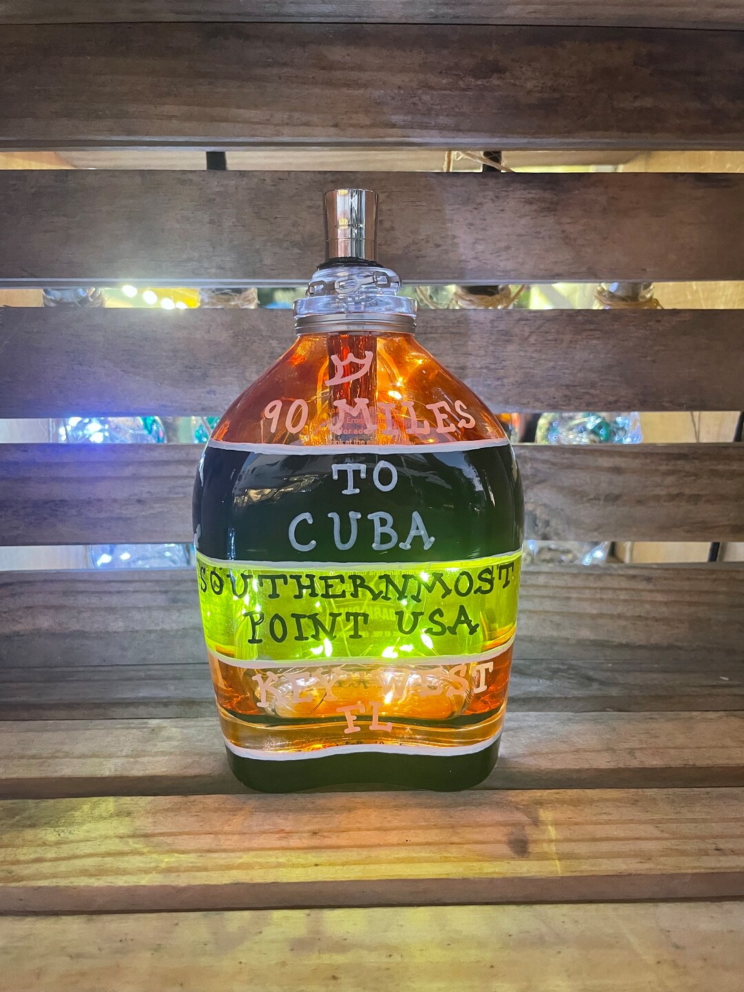 HAND PAINTED RECYCLED Key West Souvenir Papas Pilar Rum Bottle Lights ...