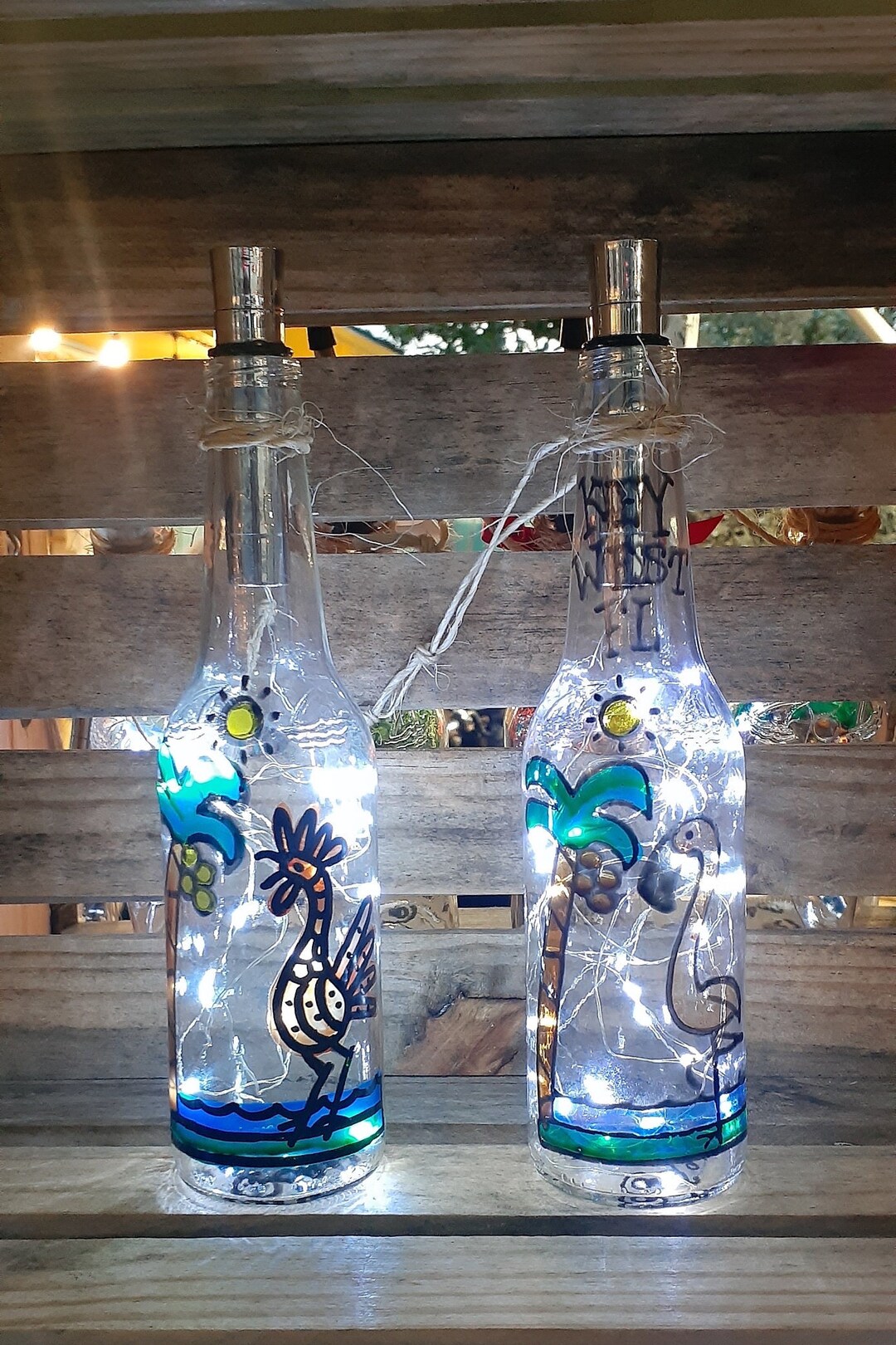 HAND PAINTED UPCYCLED Key West Souvenir Beer Bottle Lights/oil ...